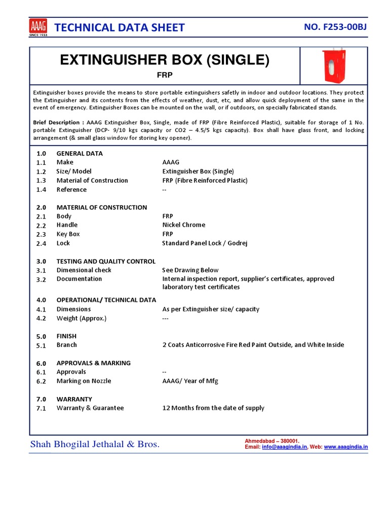 Technical Specification Extinguisher Box Data Sheet | PDF | Fibre ...