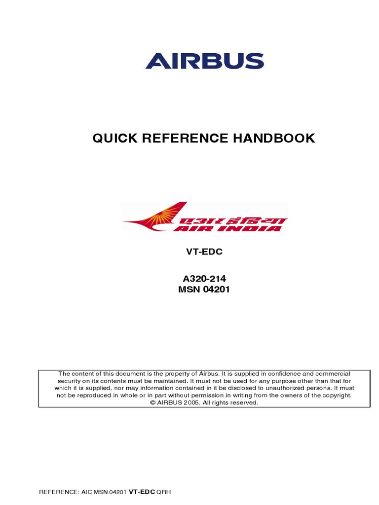 Quick Reference Handbook: Vt-Edc A320-214 MSN 04201 | PDF | Transport ...