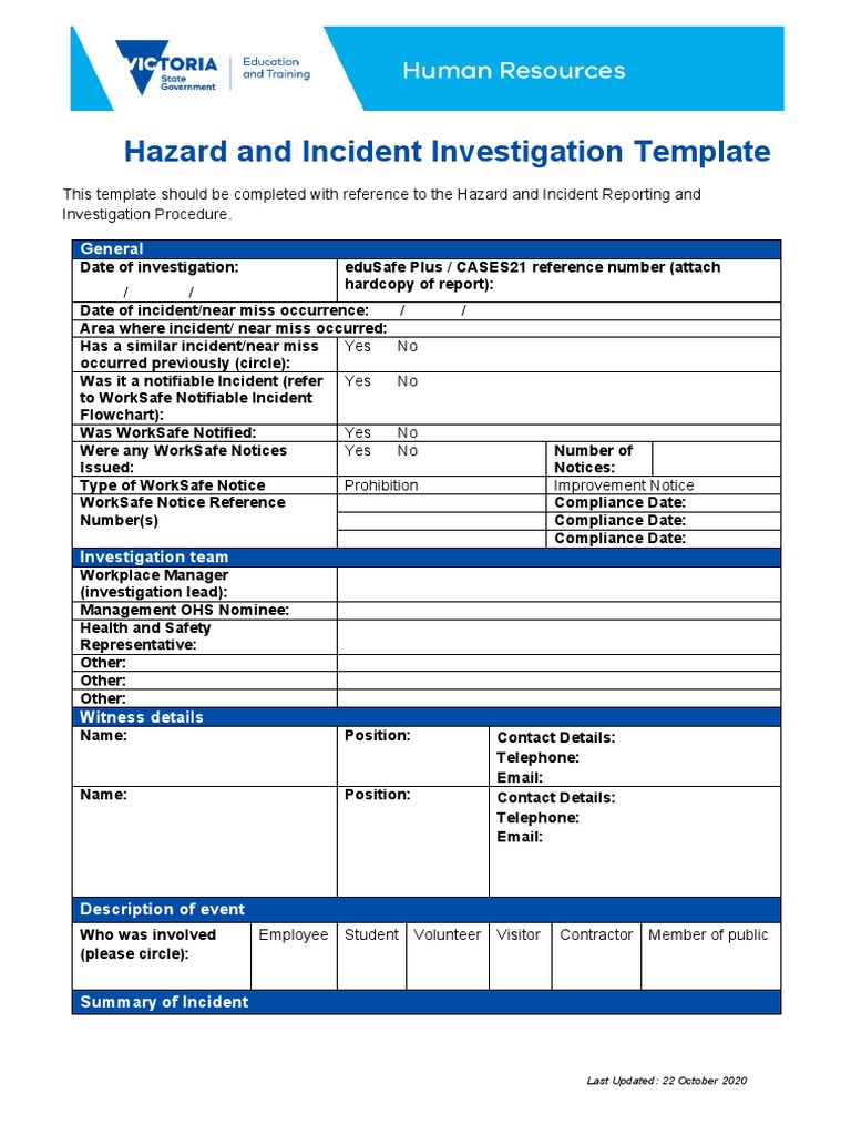 Hazard and Incident Investigation Template: General | PDF ...
