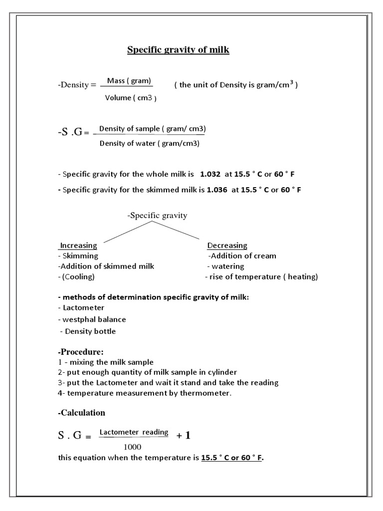 Specific Gravity of Milk | PDF