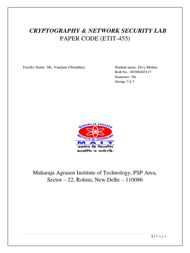 Cryptography & Network Security Lab: Paper Code (Etit-455) | PDF | Cipher | Cryptography