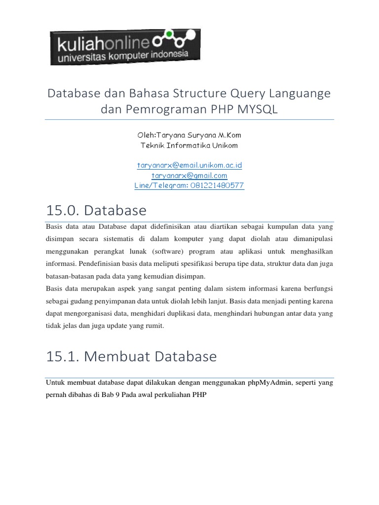 Bab 15 Database - Bahasa SQL Dan Pemrograman PHP | PDF | Pengelolaan ...