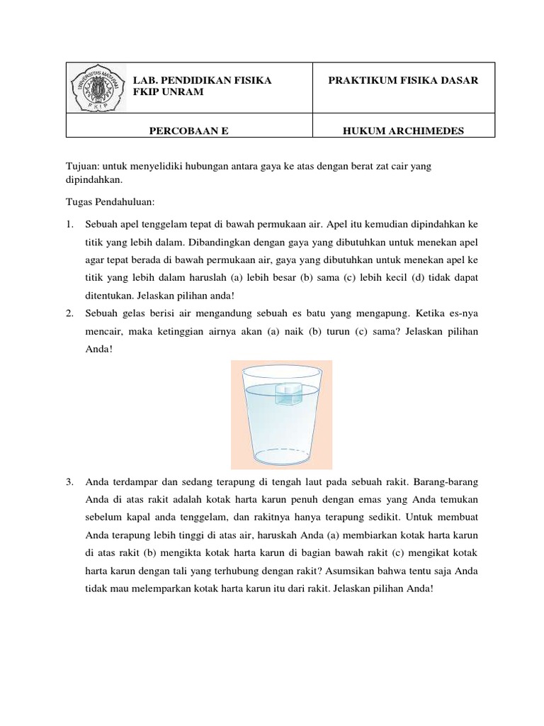 Panduan Praktikum Hukum Archimedes | PDF | Metode & Bahan Ajar | Sains & Matematika