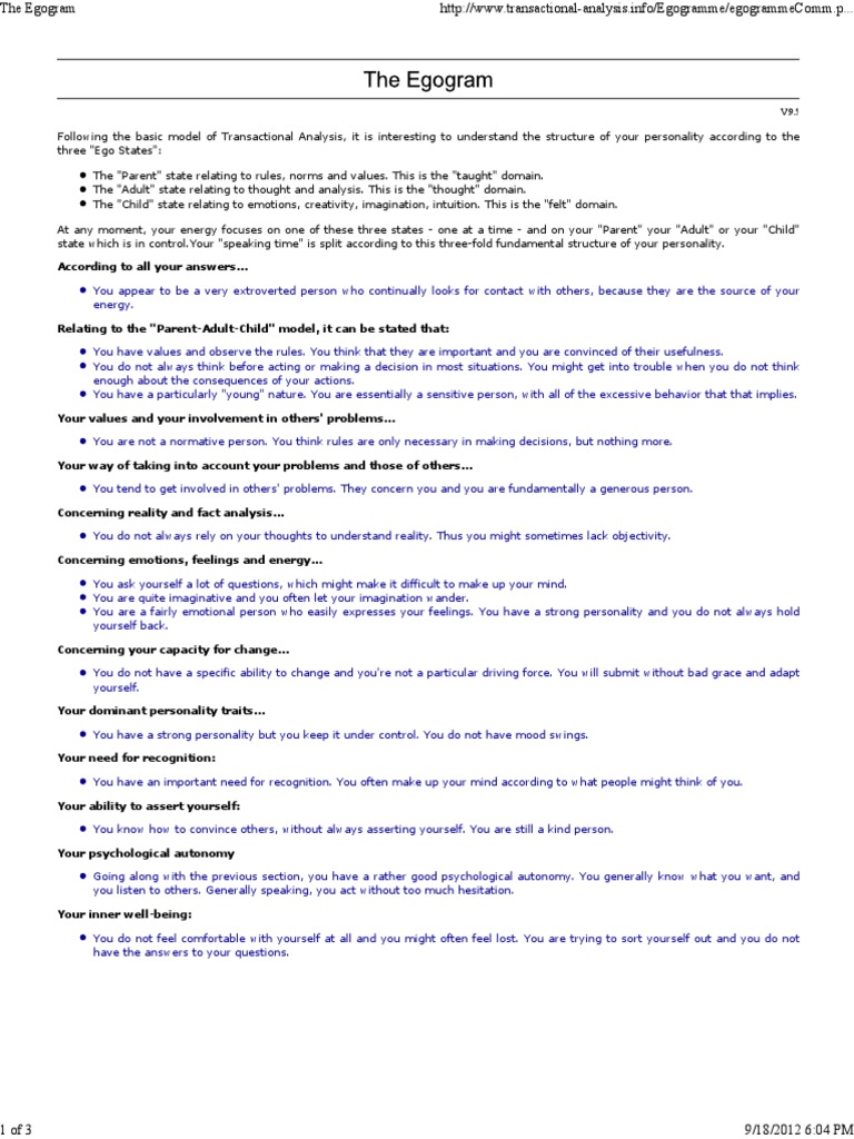 The Egogram | PDF | Value (Ethics) | Feeling