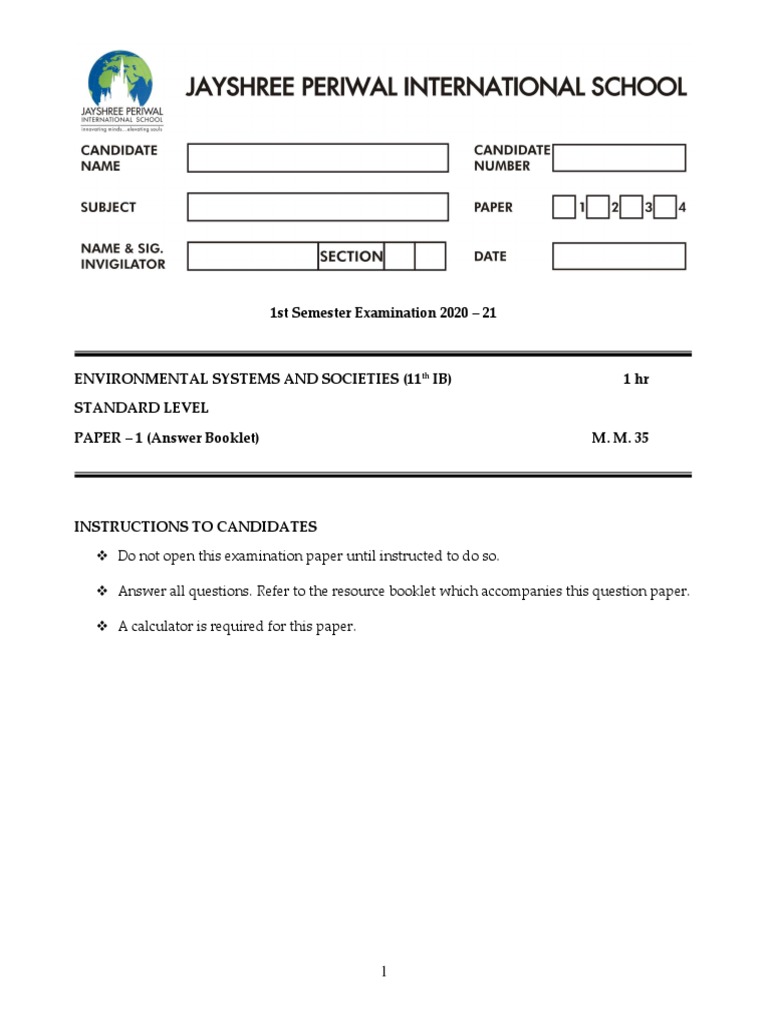 ESS 11th Paper 1 | PDF