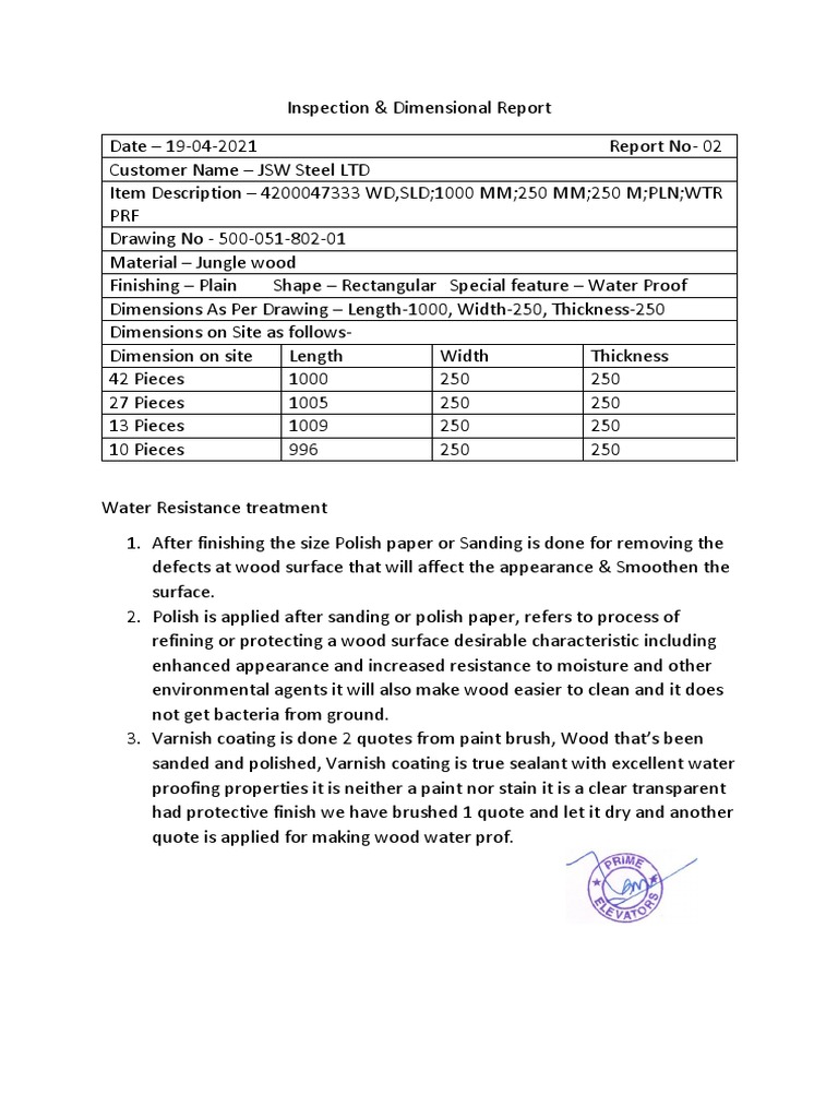 Inspection Report 2 19-4-21 | PDF