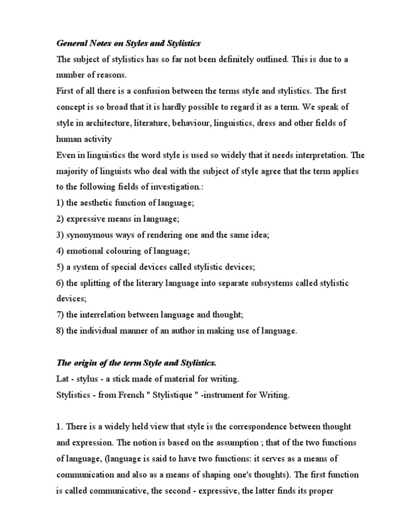 General Notes On Styles and Stylistics | PDF | Linguistics | Word