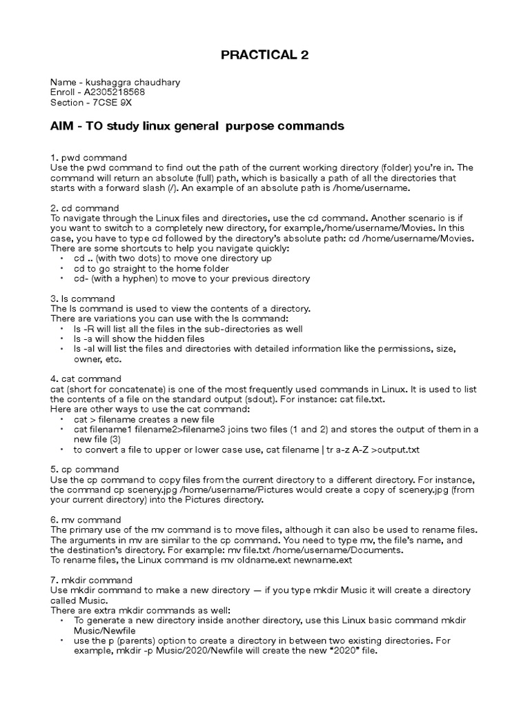 AIM - TO Study Linux General Purpose Commands: Practical 2 | Download Free PDF | Directory ...