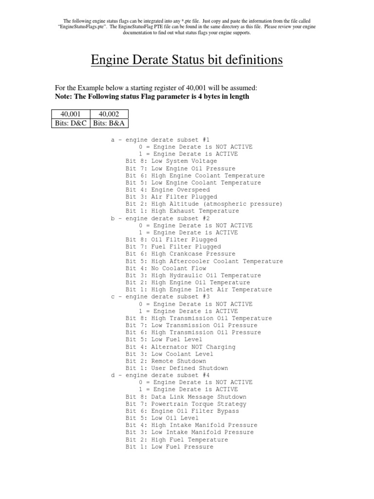Engine Status Flag Bit Definitions | PDF | Bit | Engines