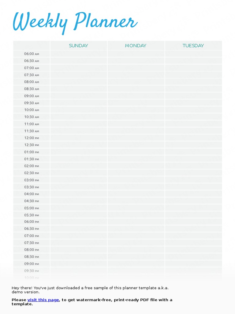 Vertical Weekly Hourly Planner | PDF | Art