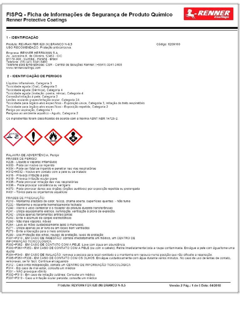FISPQ - Ficha de Informações de Segurança de Produto Químico Renner ...