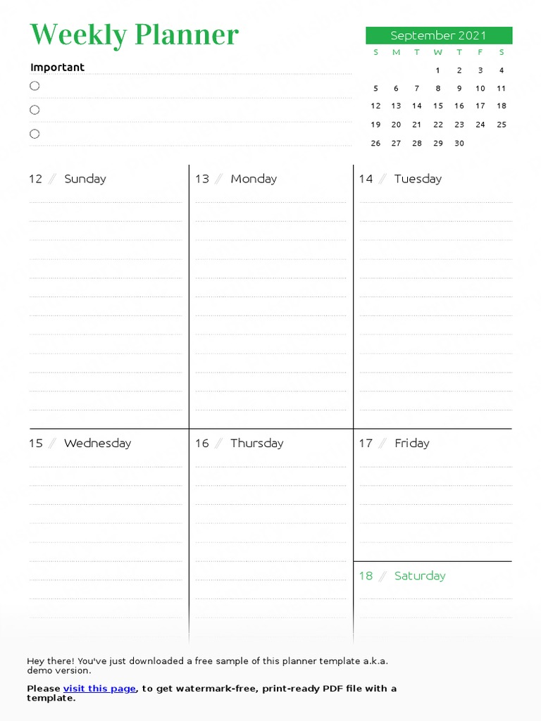 Week On One Page Planner | PDF