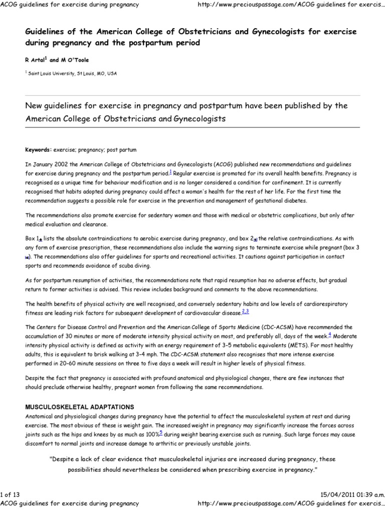ACOG Exercise Guidelines for Pregnancy | PDF | Pregnancy | Childbirth