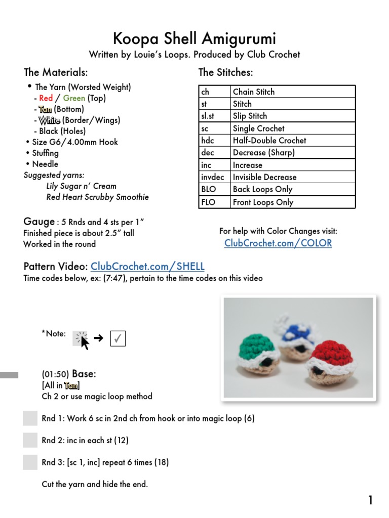 Koopa Shell Amigurumi: The Materials: - The Stitches | PDF | Crochet ...