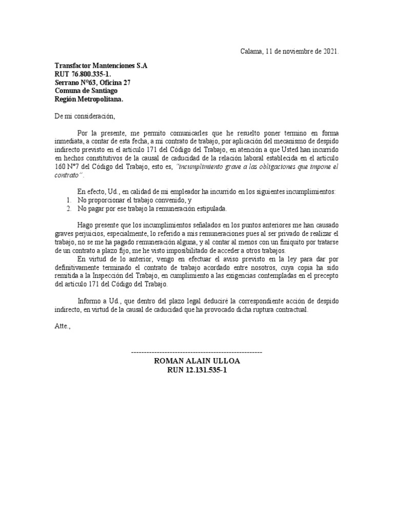 Carta Empresa. | PDF