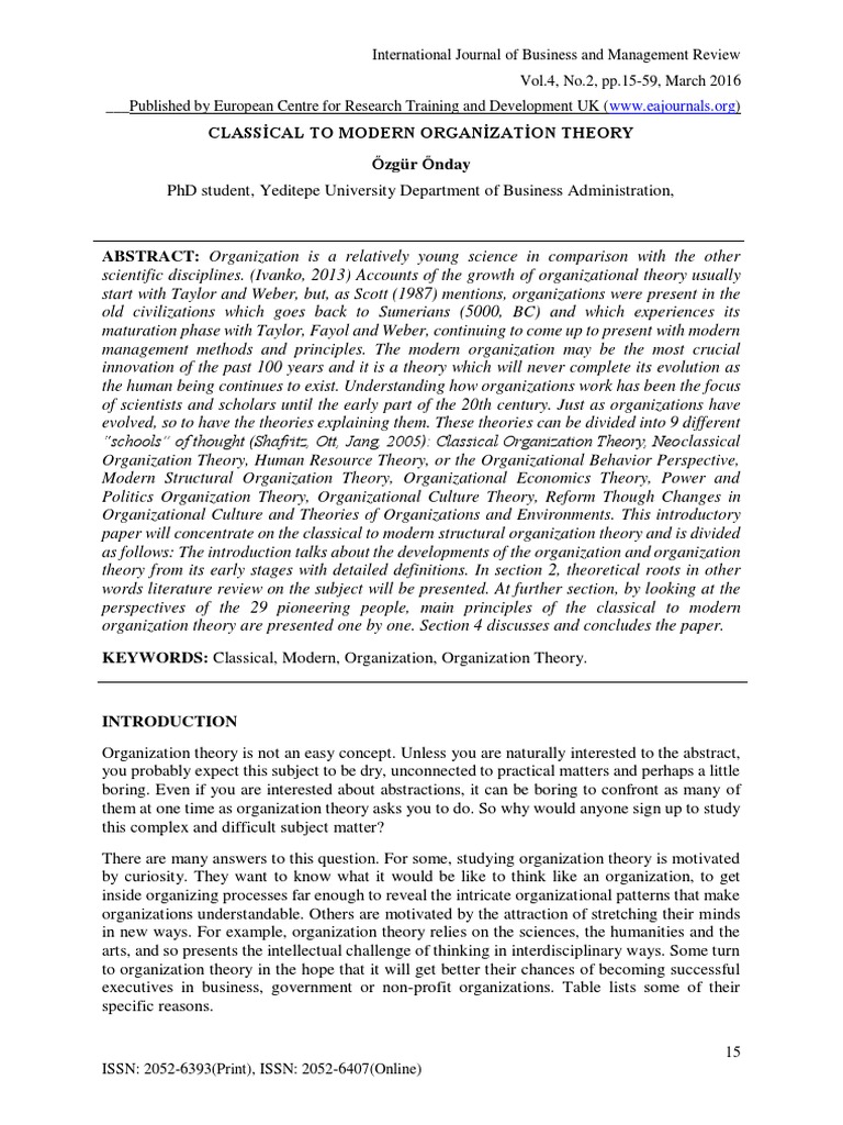 Classical To Modern Organization Theory Őzgür Őnday | PDF | System | Theory