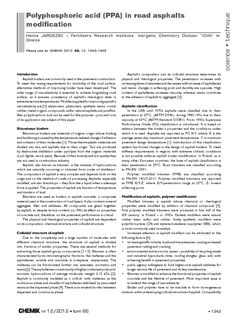 Polyphosphoric Acid (PPA) in Road Asphalts Modification | PDF | Asphalt ...