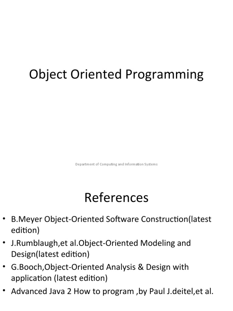 Object Oriented Programming: Department of Computing and Information Systems | PDF | Object ...