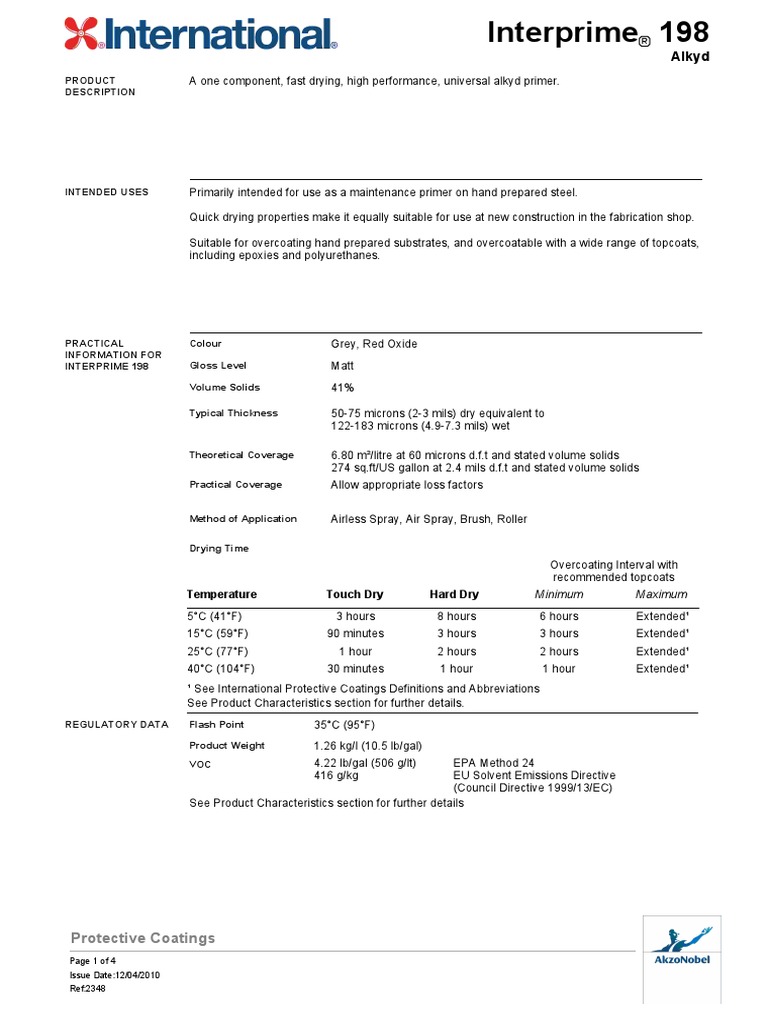 Interprime 198: Product Description | PDF | Paint | Epoxy