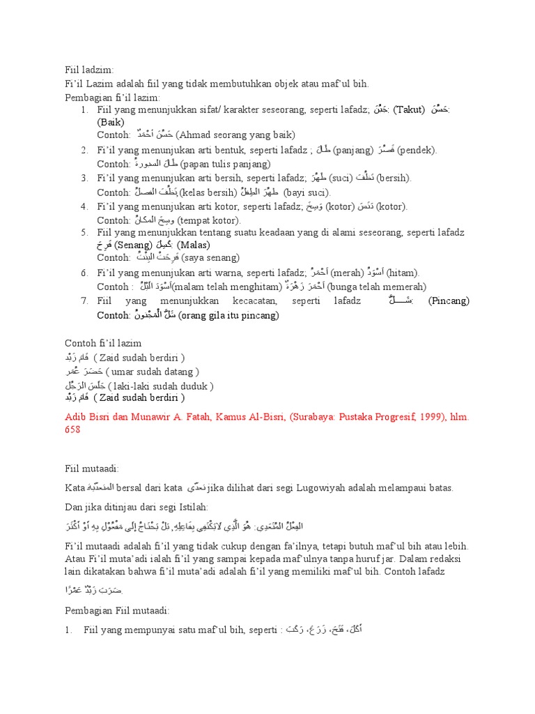 Contoh Fiil Ladzim Dan Mutaadi | PDF | Kajian Bahasa Asing