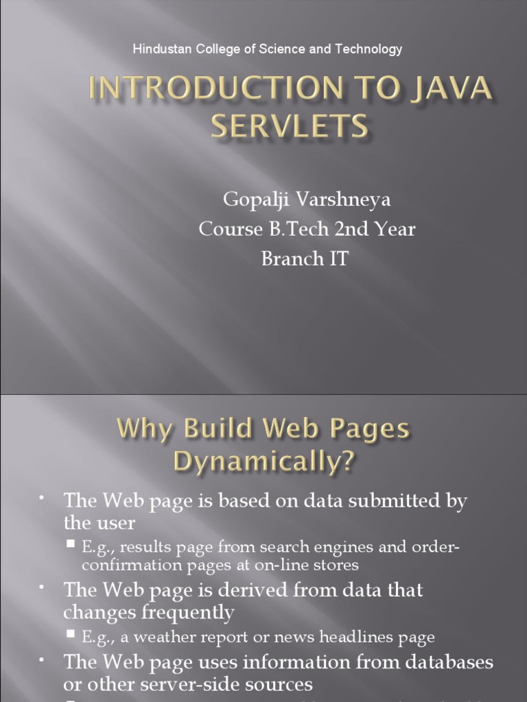 Introduction To Servlets Pdf Java Programming Language World Wide Web Consortium 