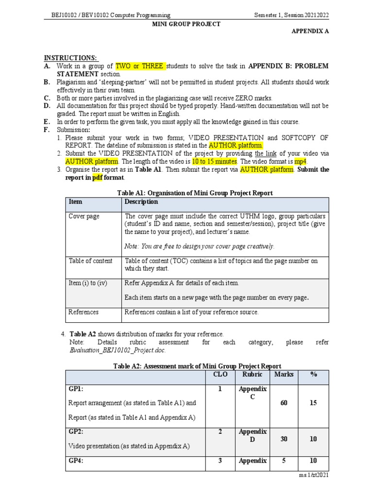 BEJ10102 / BEV10102 Computer Programming Semester 1, Session 20212022 | PDF | Reverse ...