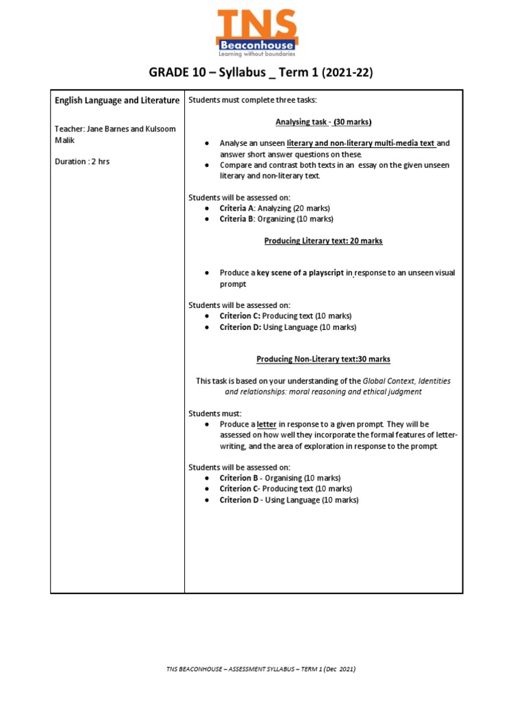 MYP Grade 10 Syllabus Term 1 Dec 2021 | PDF | Waves | Genetics