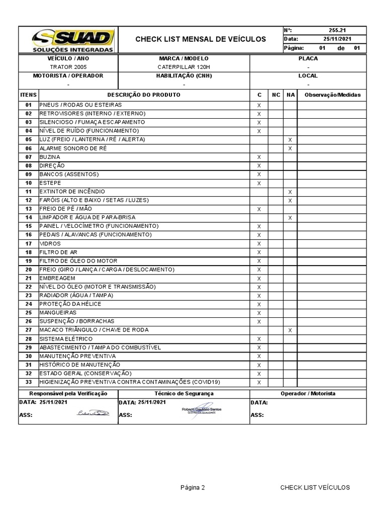 Checklist - Trator 02 | PDF | Veículos | Veículos terrestres