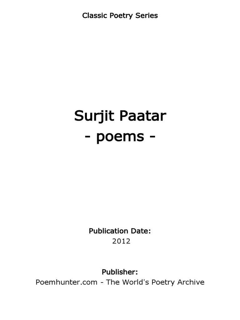 Surjit Paatar - Poems - : Classic Poetry Series | PDF | Punjab