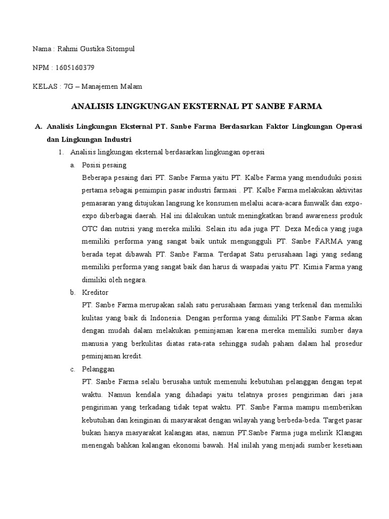 Analisis Lingkungan Eksternal Sanbe Farma | PDF | Pengelolaan Keuangan ...