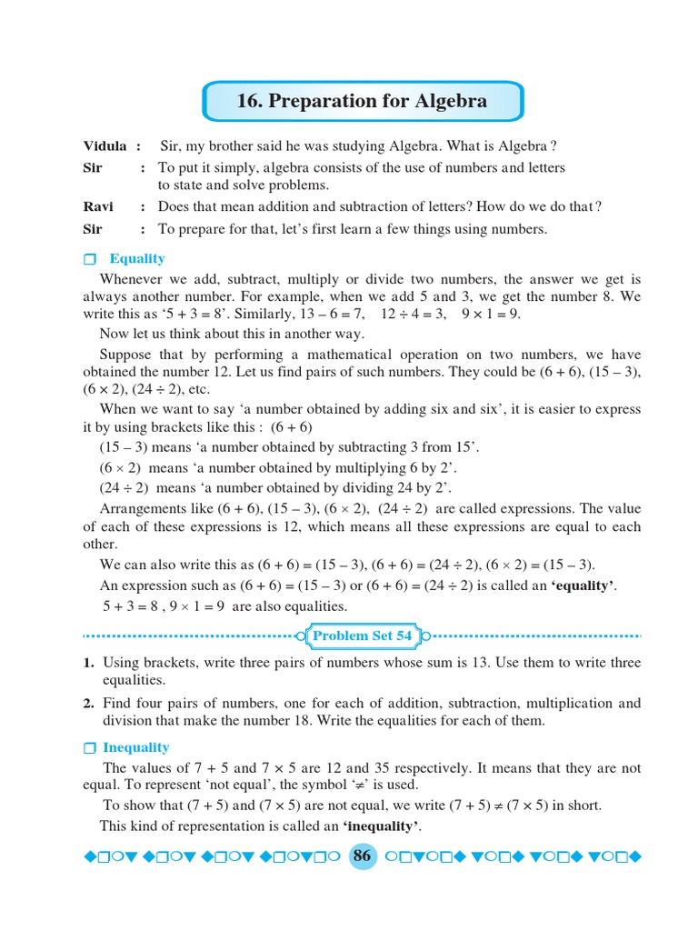 16 Preparation For Algebra | PDF | Algebra | Multiplication