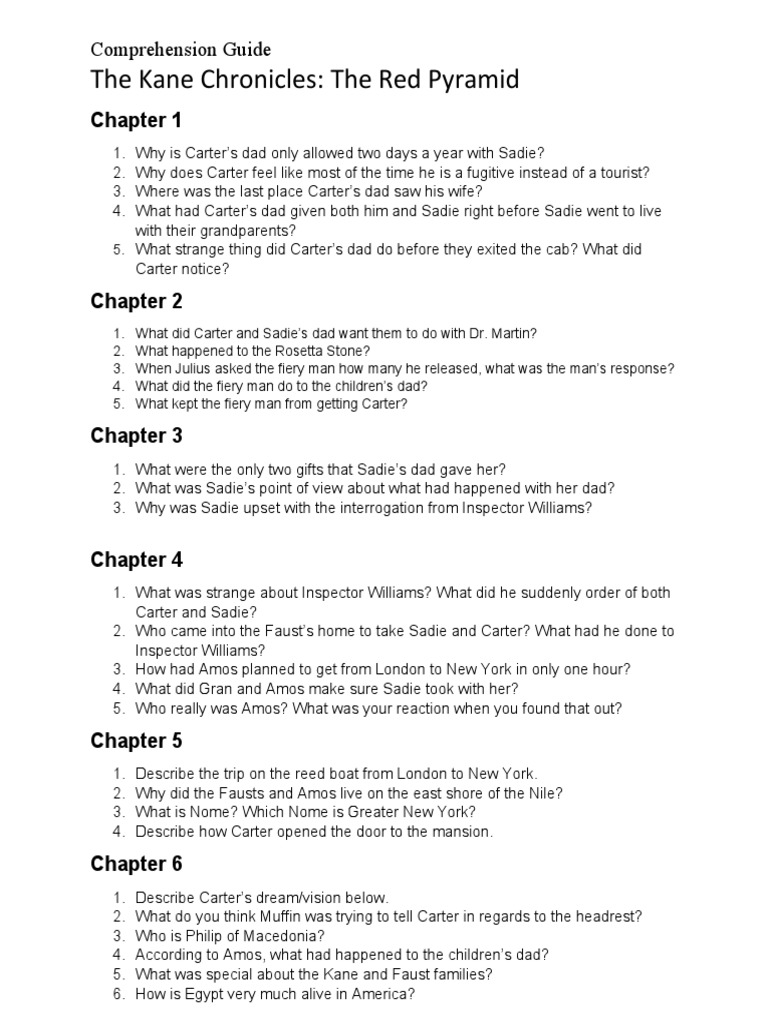 Kane Chronicles Book 1 Comprehension Guide | PDF | History | Young Adult