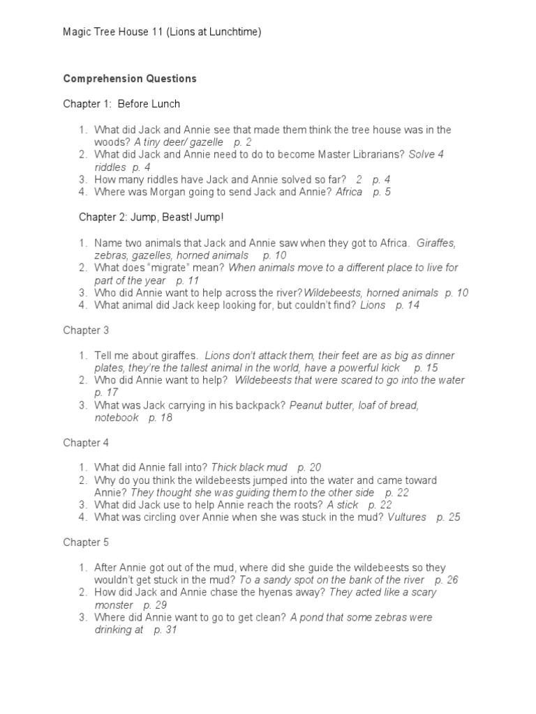 Magic Tree House 11 Compre With Answers | PDF