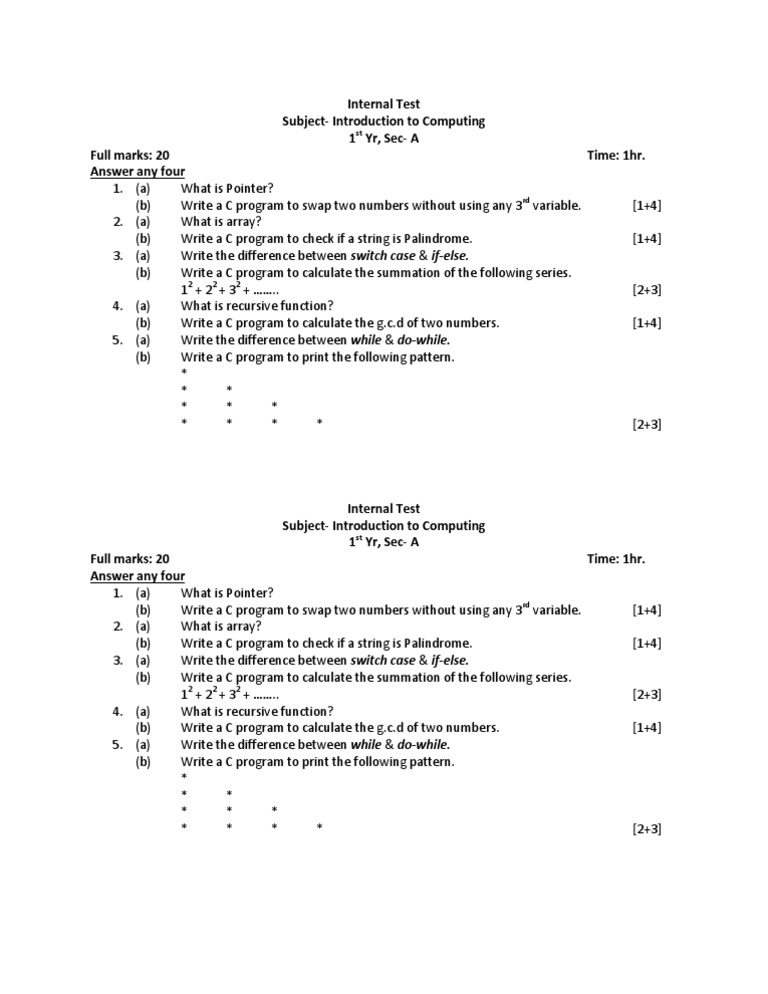 C Programming Test Questions and Answers | PDF