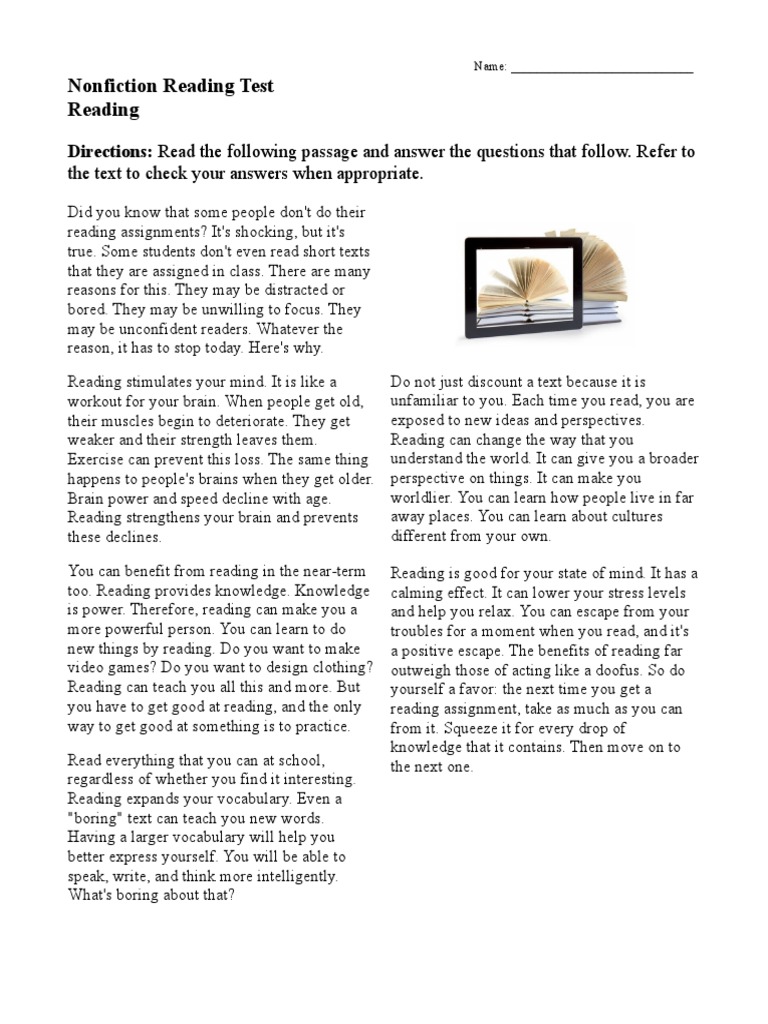 Nonfiction Reading Test Reading | PDF
