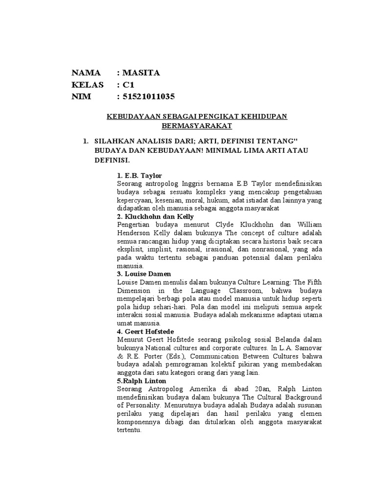 Kebudayaan Sebagai Pengikat Kehidupan Bermasyarakat (Masita) | PDF