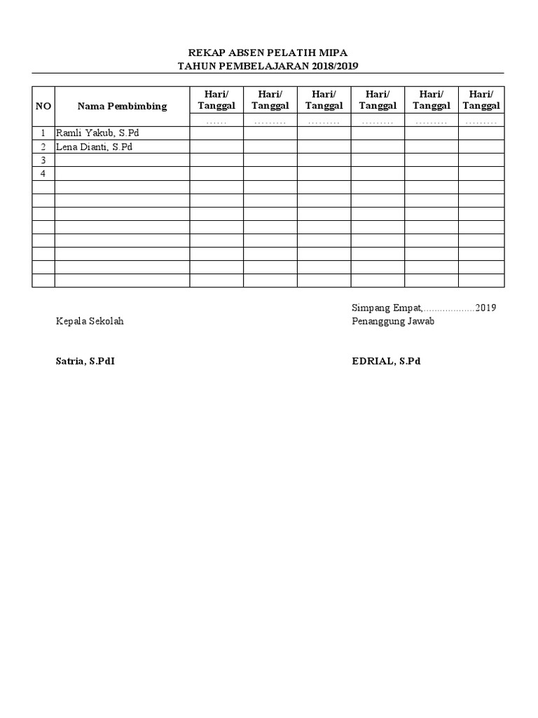 Rekap Absen Ekskul 2019 | PDF