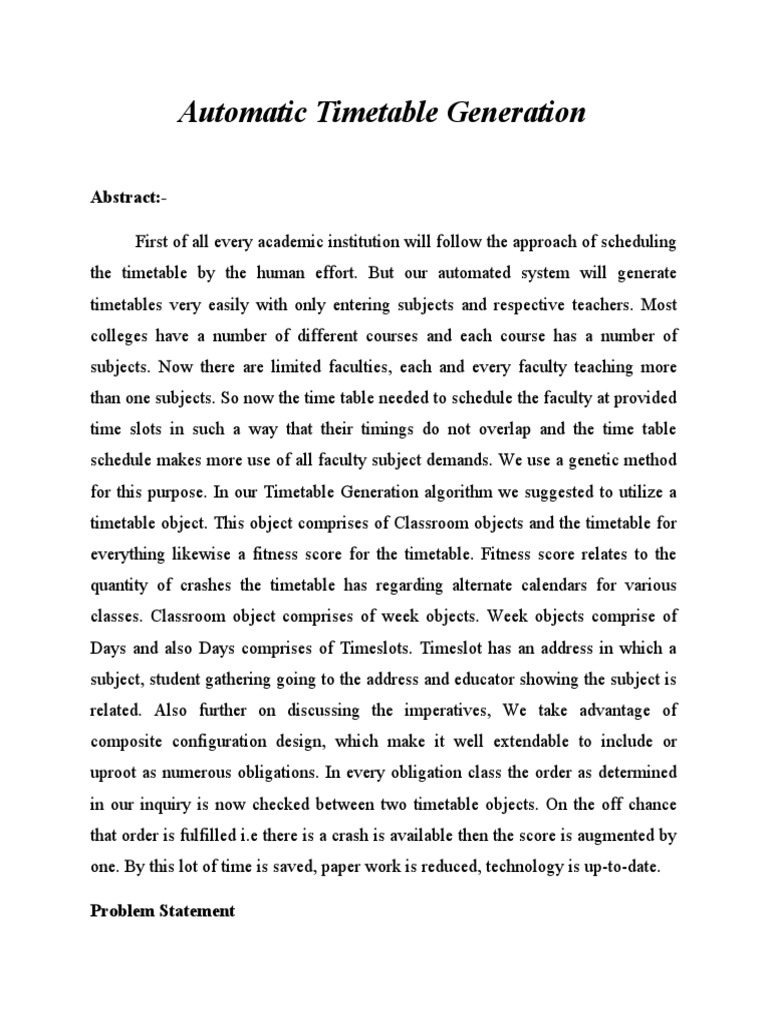 Automatic Timetable Generation | PDF | Application Software | Dynamic ...