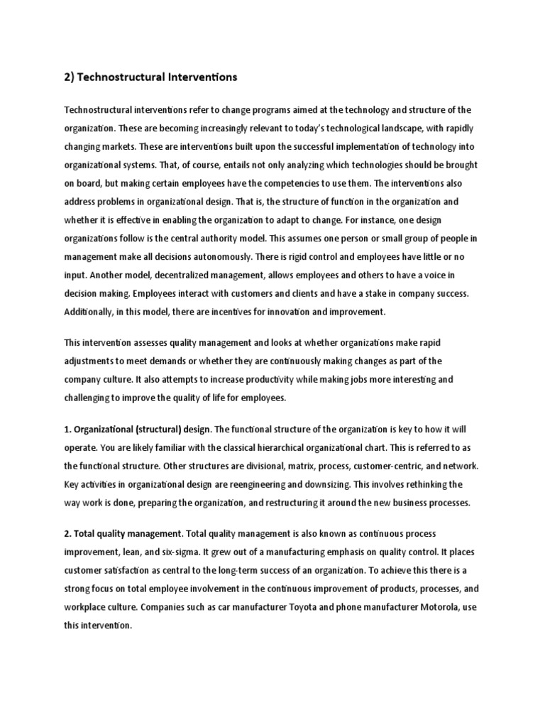 Technostructural Interventions Assess Organizational Structure & TechTITLEHuman Resource ...
