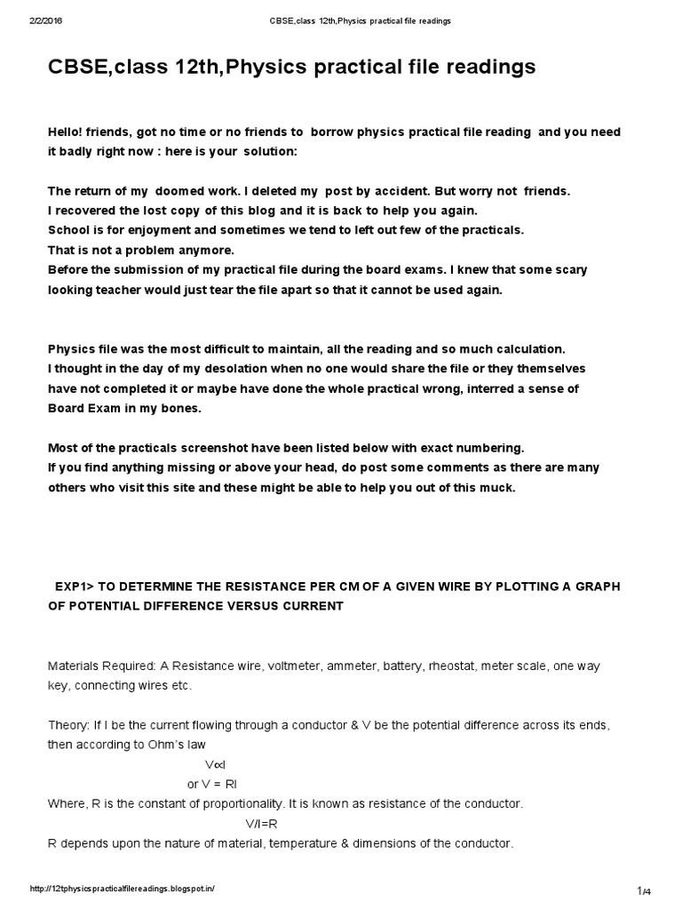 Cbseclass 12thphysics Practical File Readings | PDF | Bipolar Junction Transistor | Diode
