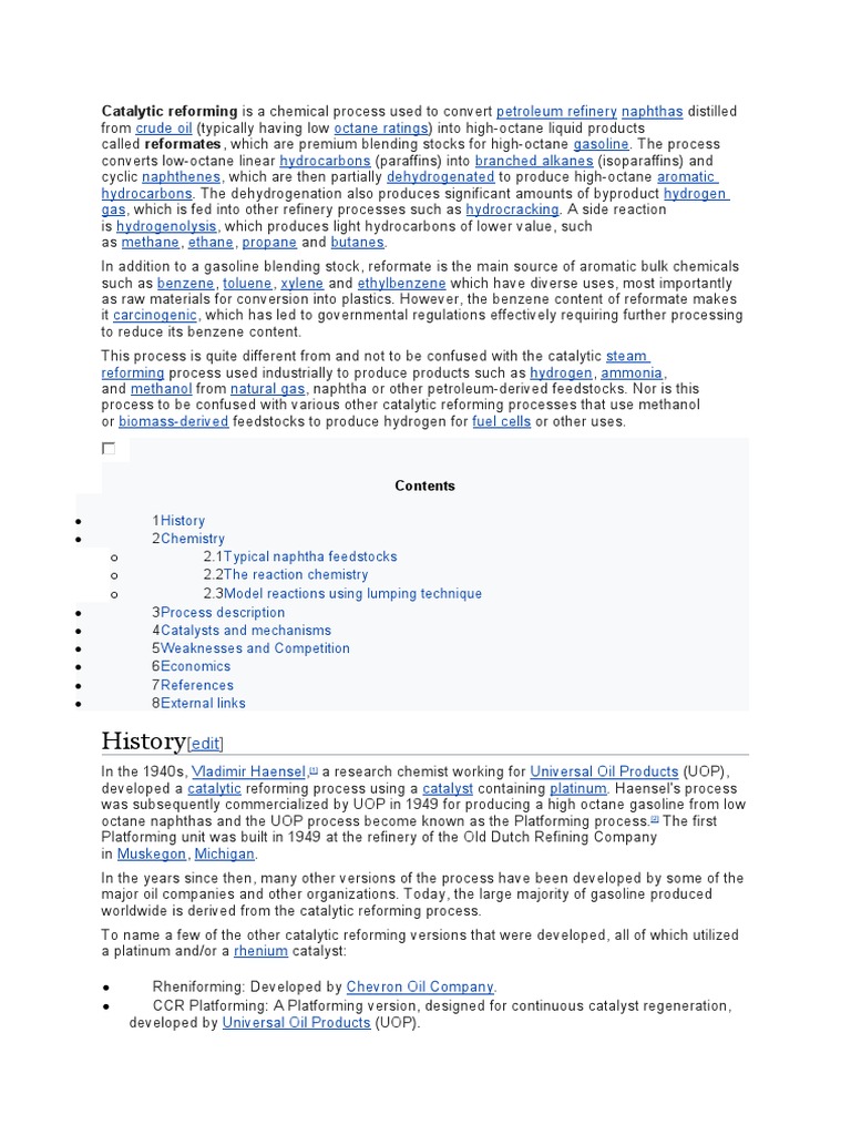 Catalytic Reforming | PDF | Process Engineering | Materials