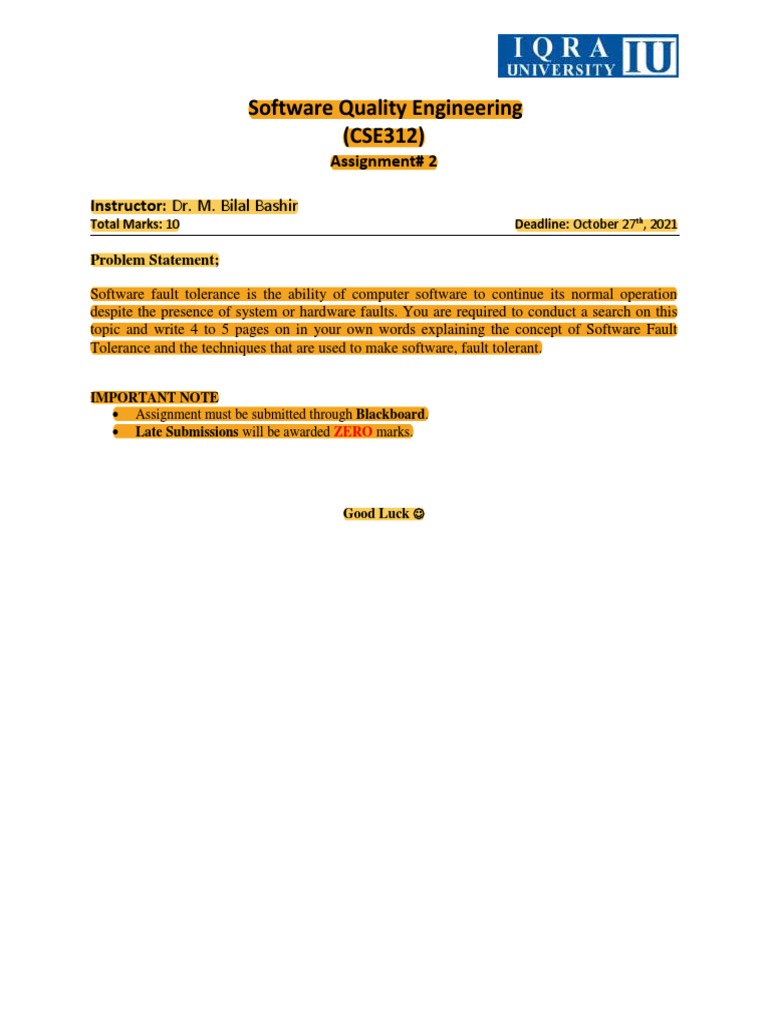 Software Quality Engineering (CSE312) : Assignment# 2 Instructor: Dr. M ...