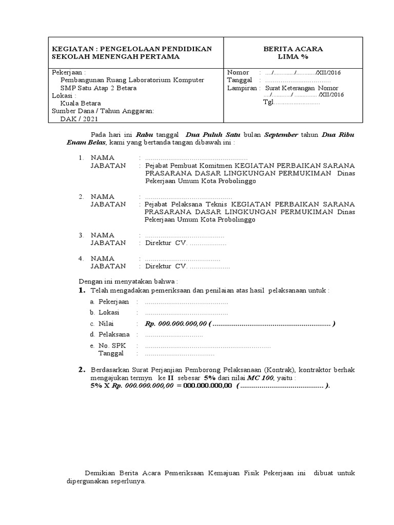 Contoh BAP FISIK 5 | PDF