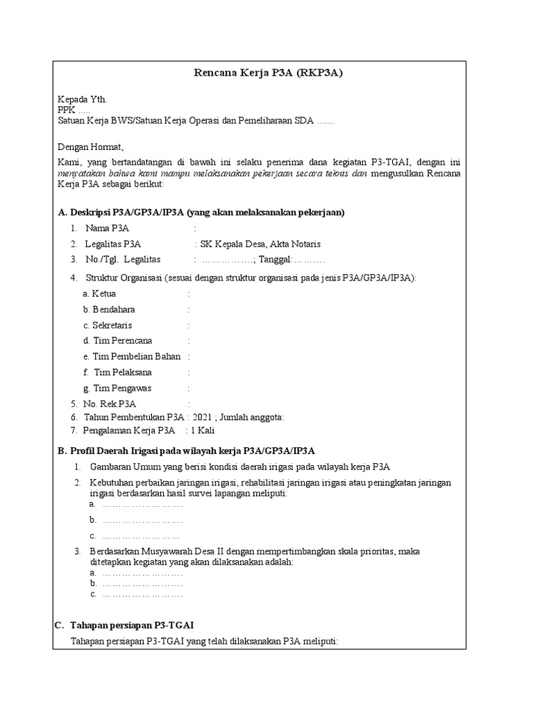 Acik Otoh Berita Acara Rencana Kerja P3a | PDF