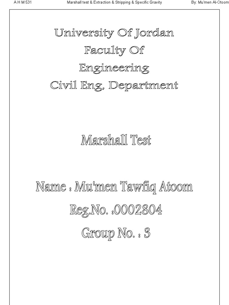 Marshall Test for Asphalt Mixture Design | PDF | Asphalt | Density