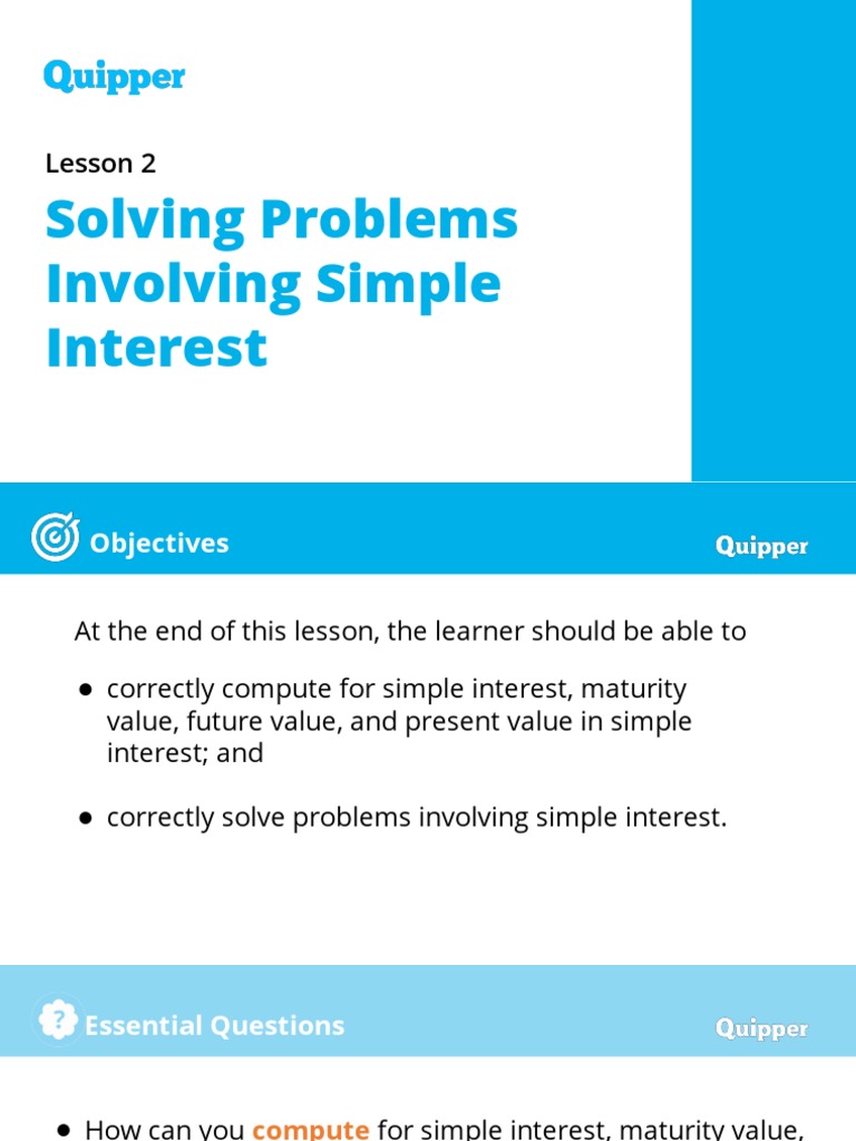 Solving Problems Involving Simple Interest: Lesson 2 | PDF | Interest ...