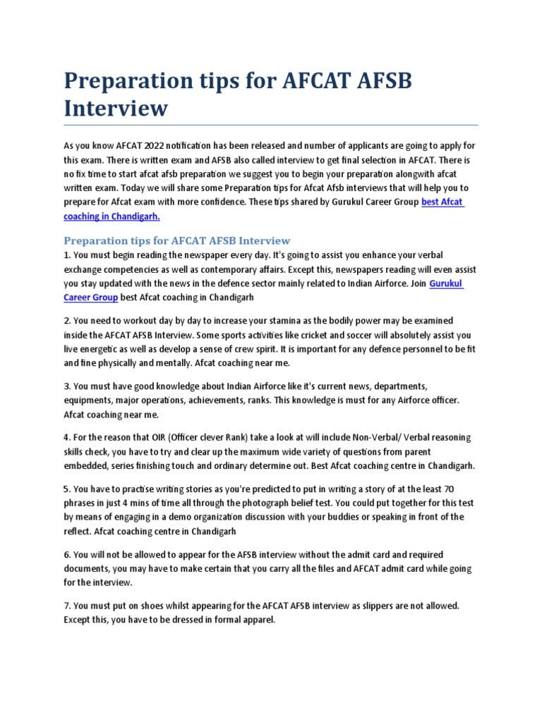 Preparation Tips For AFCAT AFSB Interview | PDF | Career & Growth