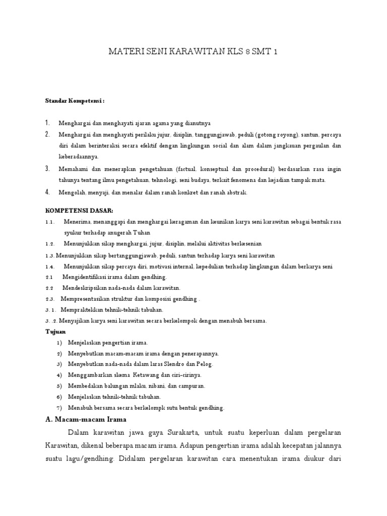 Materi Seni Karawitan Kls 8 SMT 1: Standar Kompetensi | PDF