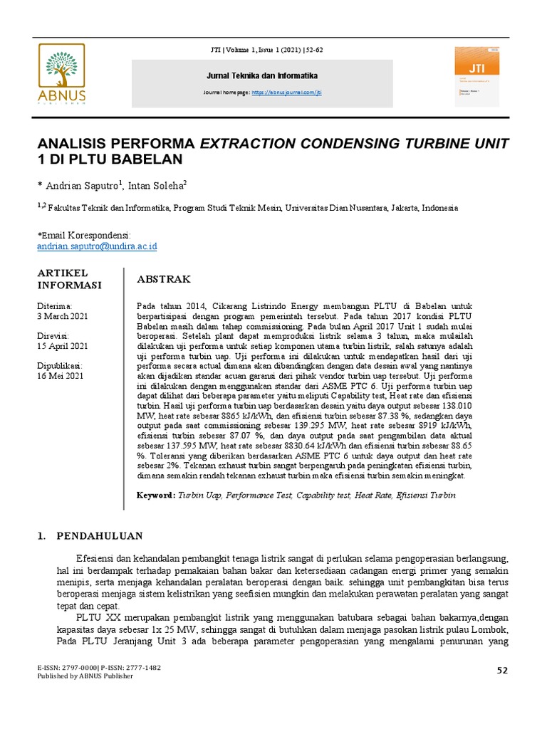 Analisis Performa Turbin Uap PLTU Babelan | PDF | Sains & Matematika ...