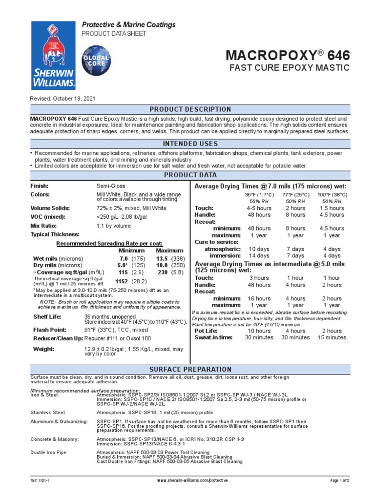 Macropoxy 646: Fast Cure Epoxy Mastic | PDF | Epoxy | Water